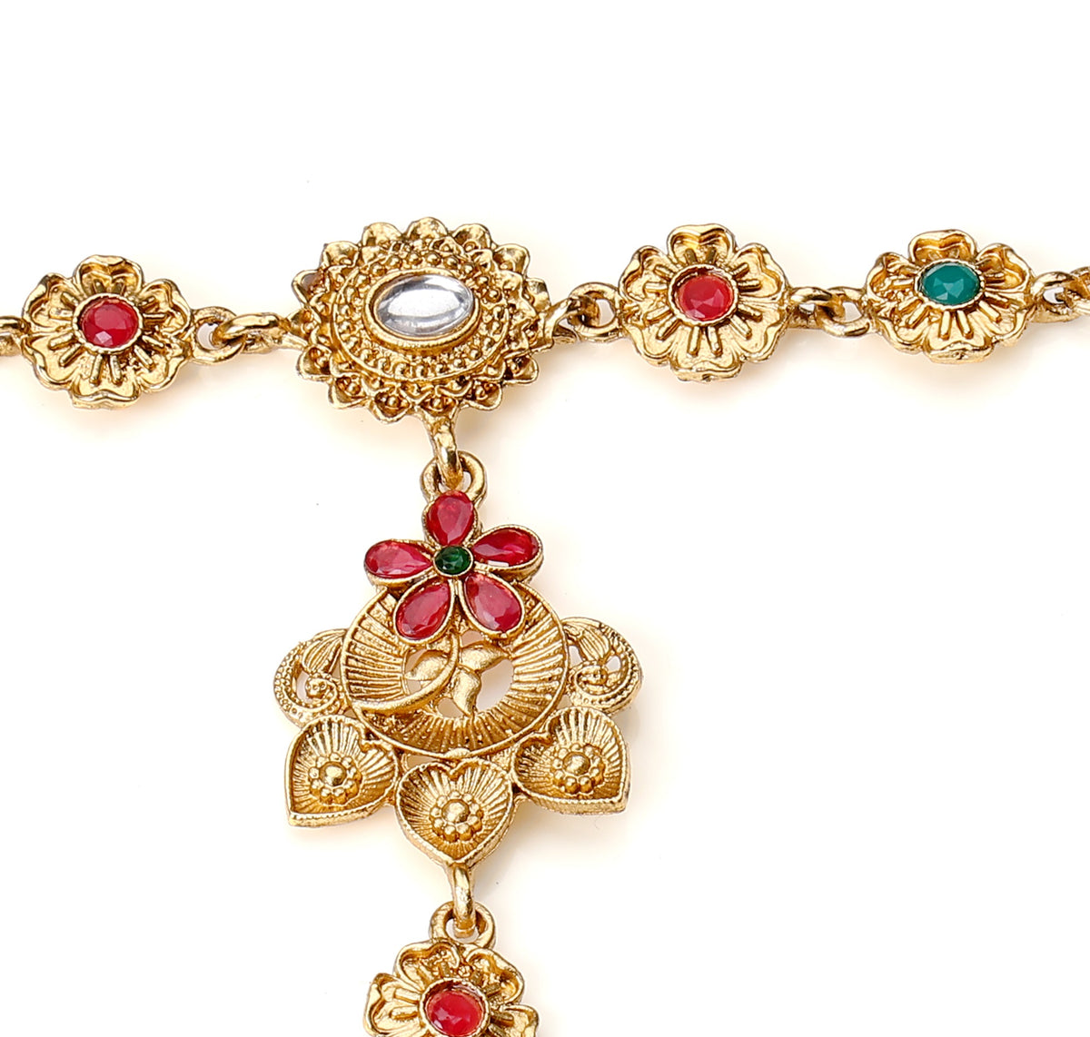 Traditional Golden Stone Haath Panja Bracelet with Ring – Tessara