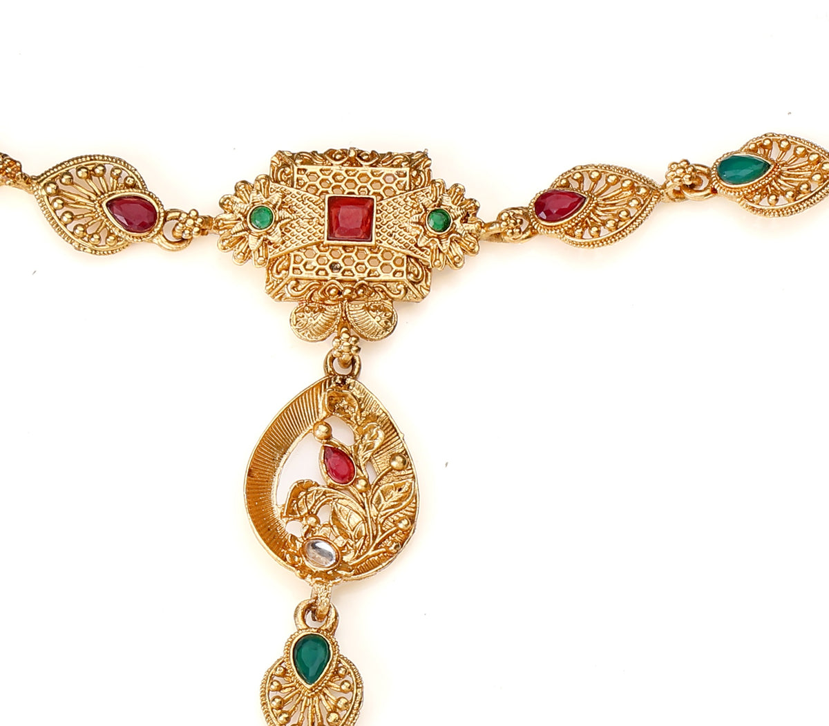 Golden Rajwadi Haath Phool/Panja Bracelet with Ring – Tessara